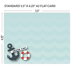 Koko Paper Co Nautical Thank You Cards | 25 Flat Note Cards and Envelopes | Printed on Heavy Card Stock.