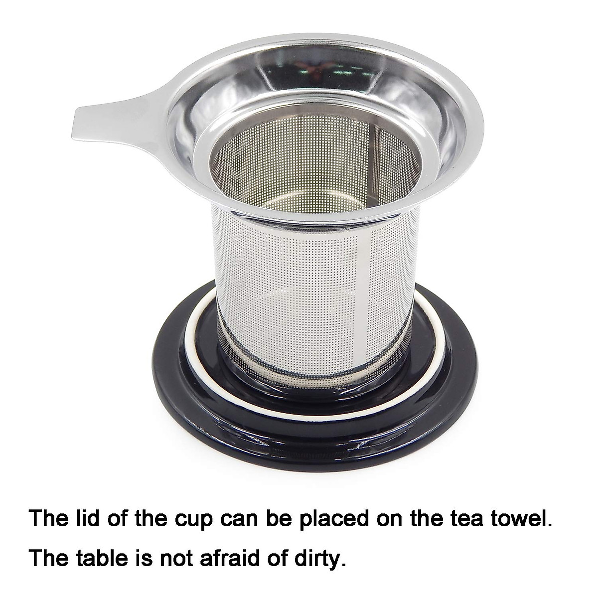 TOSSOW Ceramic Tea mug with Infuser and Lid 14oz Steeping Tea Cups Single Cup Loose Tea Brewing System Teaware with Filter（Dark Blue）