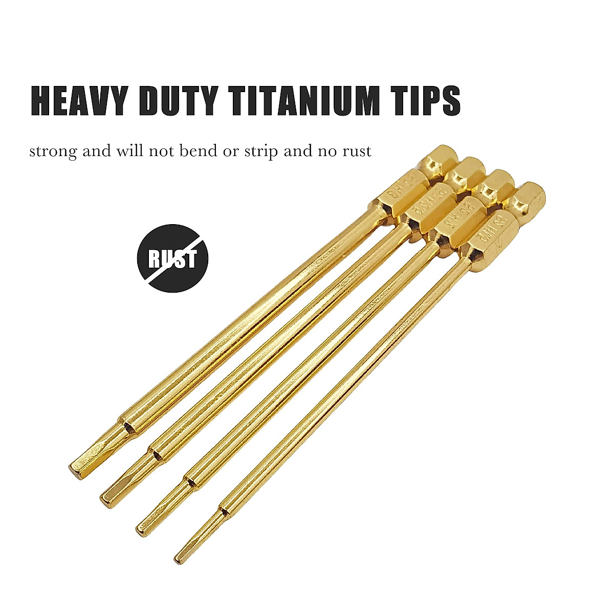 HOPLEX RC Hex Bit Set 1.5 2.0 2.5 3.0mm Hex Head Allen Wrench S2 Steel Titanium Hexagon Screwdriver Tool Kit 1/4" Hex Shank 3.9" Long for Bit Electric Screwgun/Power Drill RC Repair Working