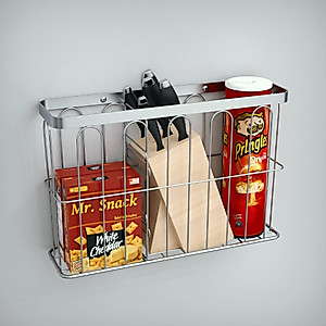 ULFR Over The Cabinet Door Kitchen Storage Organizer Basket, Space Saving Drawer Grid Holder for Cleaning Supplies, Bottles, Board, Chrome Finish with an Easy to Install Divider