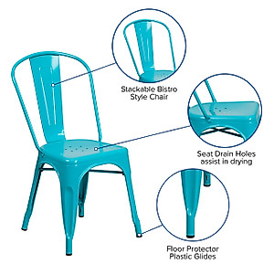 Merrick Lane Wells Stacking Dining Chair - Powder Coated Crystal Teal-Blue Metal Frame - Curved Slat Back - 500 lb. Static Weight Capacity - Indoor/Outdoor Use