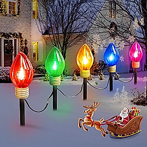 Jumbo C9 Christmas Pathway Lights Outdoor - 2 Pack 8.5 Feet 5 LED C9 Walkway Lights, Multicolor Jumbo Lights Christmas Bulb Lights Outdoor Decorations for Lawn Holiday Outside Yard Garden
