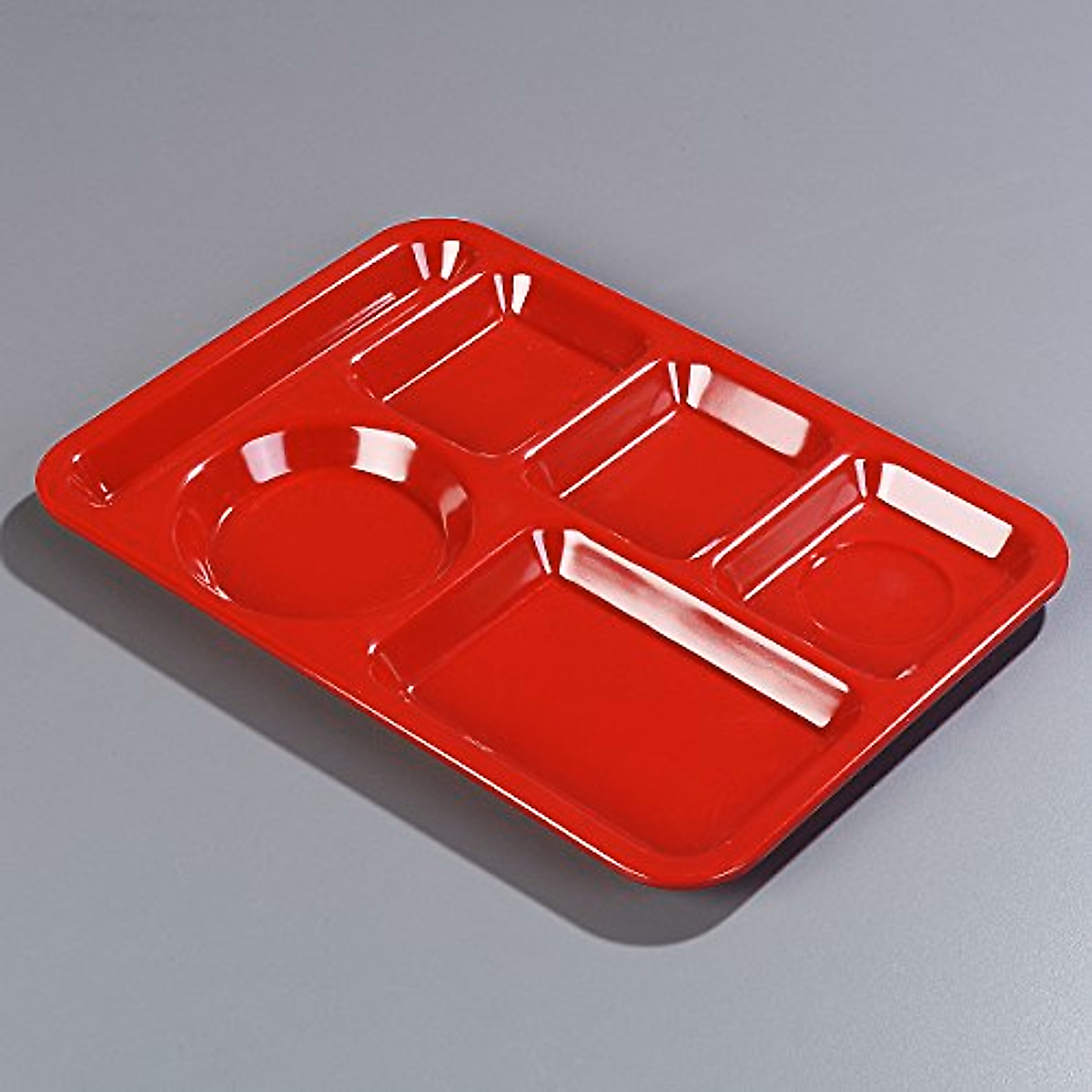 Carlisle FoodService Products Left-Hand Heavyweight 6-Compartment Melamine Tray 10" x 14" - Red