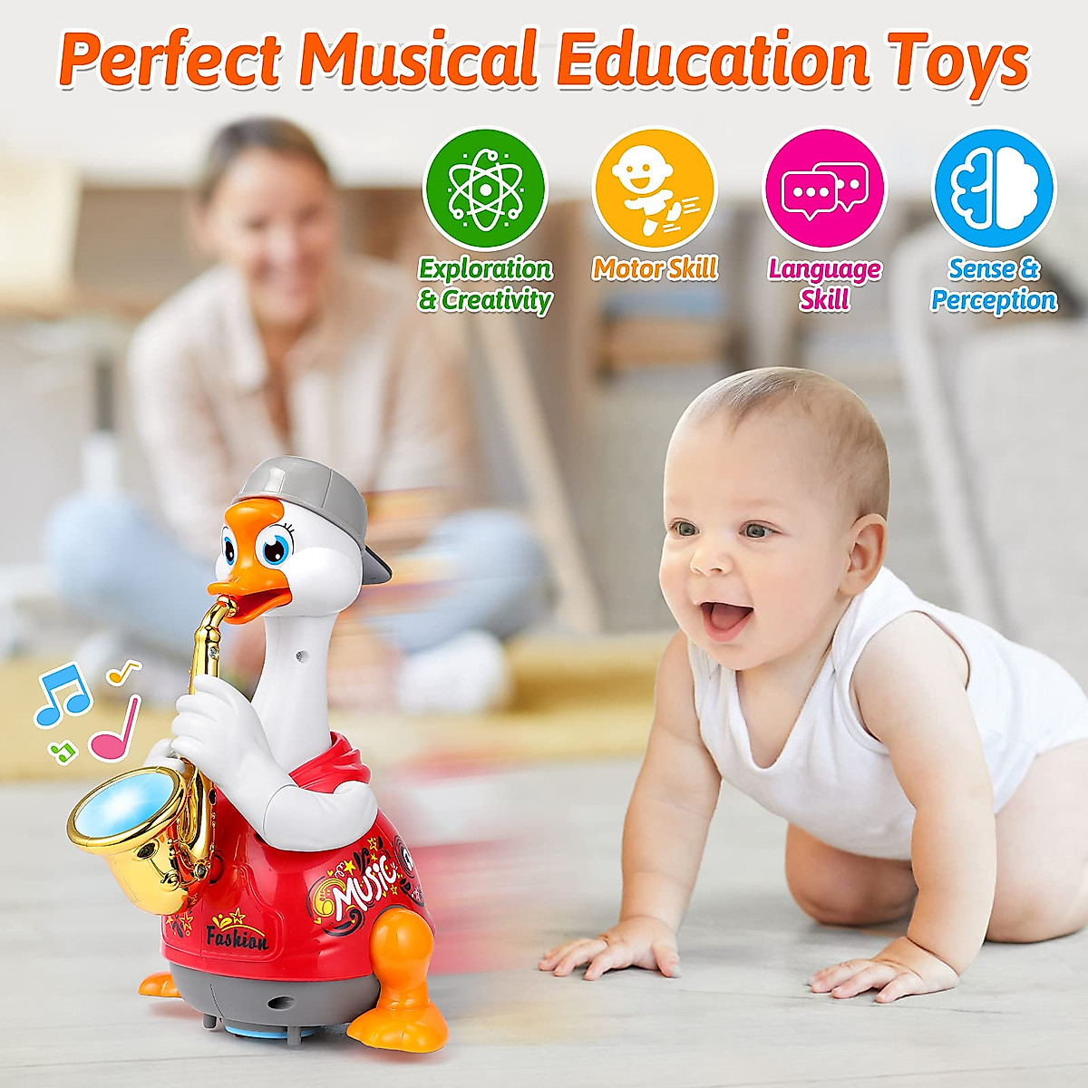 Baby Toys 12-18 Months Saxophone Goose Toys for 1 Year Old Boy Girl Gifts Musical Toys for Toddlers 1-3 Learning Educational Toys for 1 Year Old Crawling Toys Gifts for 1 2 3 Year Old Boys Girls
