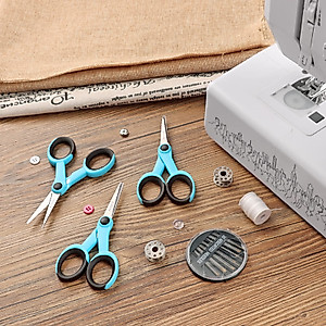 Asdirne 5” Detail Scissors, Embroidery Scissors with Sharp Stainless Steel Blade and Soft Handles, Great for Sewing, Craft, Office and School, 3 Pcs, Blue/Black