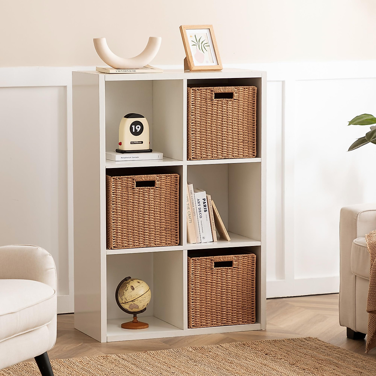 UBBCARE 3 Pack Wicker Basket, 11L×11H×10.5W inch Woven Paper Rope Storage Baskets for shelves, Foldable Cube Storage bin with Handle, Storage Basket for Organizing & Decor,Caramel