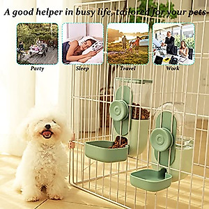 Kenond 35oz Hanging Automatic Pet Food Water Dispenser, Auto Gravity Pet Feeder and Waterer Set, Cage Cat Food Bowl Dog Feeding Station for Puppy and Kitten Rabbit Chinchilla Hedgehog Ferret (Green)