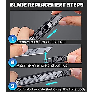 URASISTO 6 Pack Utility knife Retractable with 30 Degree Snap Off Blade Lockable Cardsharp Box Cutter Knife with Extra 20 Sharp Blades for Heavy Duty Office, Home, Arts Crafts, Hobby