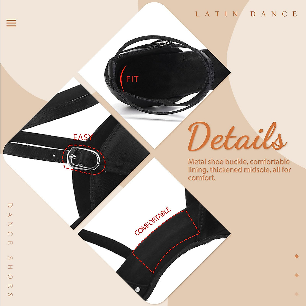 YKXLM Women Rhinestone Ballroom Dance Shoes Latin Performance Dance Shoes Women Suede Sole,L165,2 1/2 inches heel,Black,7.5US