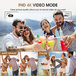 Upgraded 4K Digital Camera with SD Card Autofocus,48MP Point and Shoot Camera with Flash Viewfinder & Dial,Vlogging Camera Anti-Shake,16X Zoom Portable Travel Camera,2 Batteries