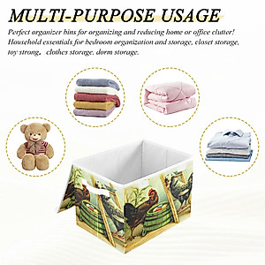 RunningBear Rooster Egg Large Storage Bins with Lid Collapsible Storage Bin Cube Basket Organizer Fabric Storage Baskets for Clothes Towels Magazine