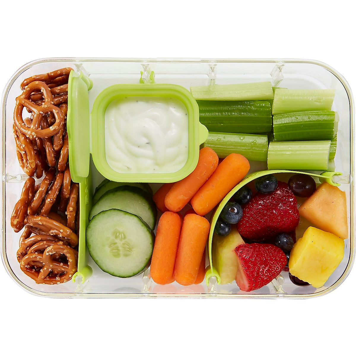 PackIt Flex Bento Food Storage Container, Lime Punch, Shatterproof Crystal Clear Base, with Leak-resistant Lid, Flexible Dividers, Microwavable, Dishwasher Safe, Perfect for Customizing Lunch