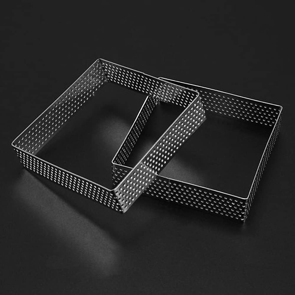 Trjgtas Perforated Tart Ring Stainless Steel Tartlet Molds Square Shape Mould Cake Baking Tool, 5 Pack