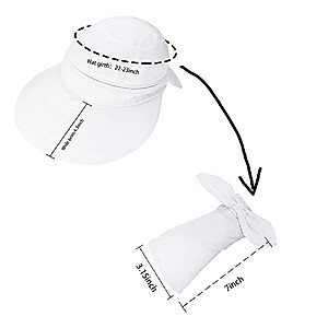 Womens Large Brim Sun Hat Uv Protection 2 in 1 Zip-Off Sun Protection Visor Beach Hat Packbale Foldable White