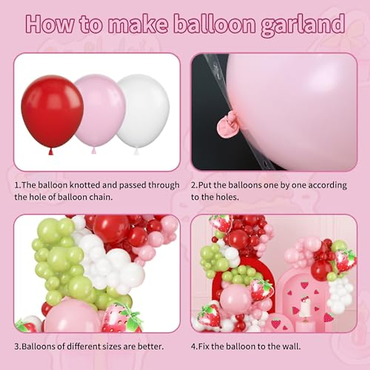 Strawberry Balloon Arch, Strawberry Balloon Garland With Red Pink Green Latex Balloons and Strawberry Foil Balloons, Strawberry Balloon Arch Kit for Girls Birthday Strawberry Party Decorations