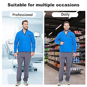 Dagacci Medical Uniform Unisex Warm Up Zip Front Fleece Scrub Jacket for Women and Men, Royal Blue, L