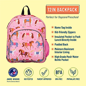 Wildkin 12 Inch Backpack Bundle with Insulated Lunch Bag (Horses)