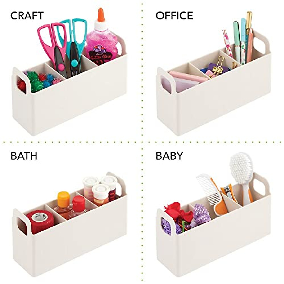 mDesign Divided Plastic Beauty Organizer Bin w/Handles for Bathroom Drawers, Vanity, or Countertops, Storage for Makeup Brushes, Palettes, Blush, Concealers - Lumiere Collection - 2 Pack, Cream/Beige