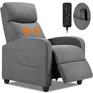 Recliner Chair for Adults, Massage Reclining Chair for Living Room, Adjustable Modern Recliners Chair, Home Theater Seating Single Sofa Recliner with Padded Seat Backrest (Light Grey)