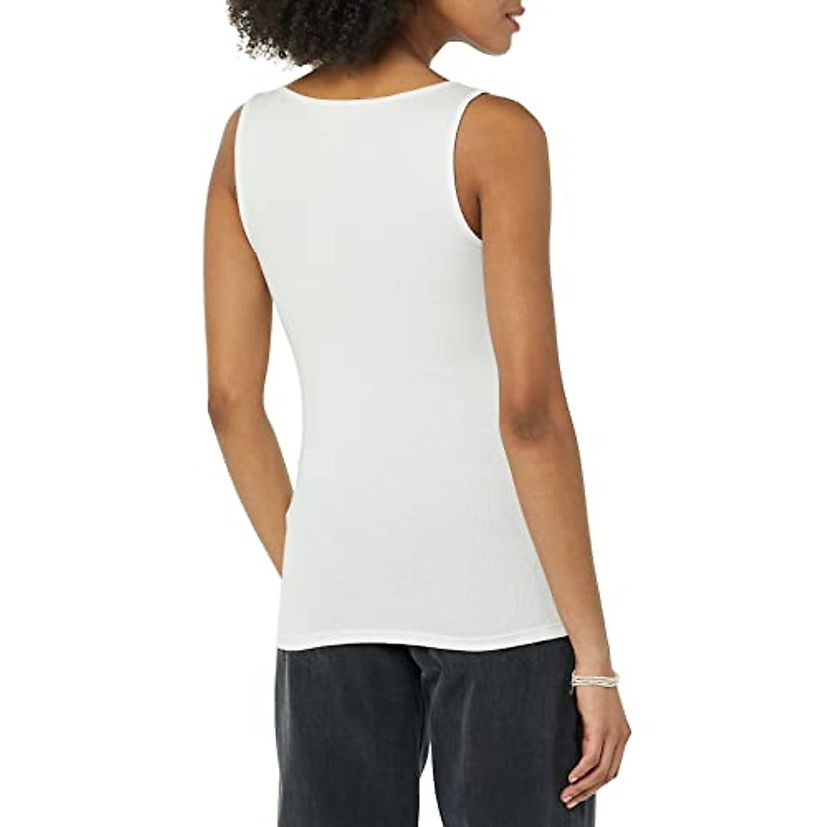 Amazon Essentials Women's Slim Fit Square Neck Tank, Pack of 2, White, Small