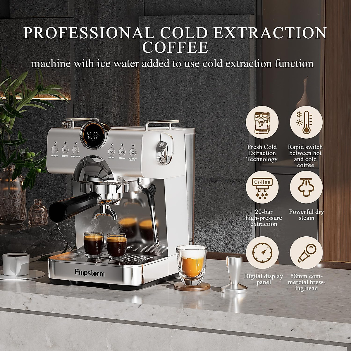 Empstorm 20 Bar Espresso Maker, Espresso Machine with Milk Frother Steam Wand, Compact Espresso Coffee Machine with for Cappuccino, Latte, Fast Heating (EM-CB1-01)