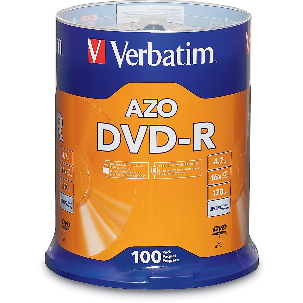 Verbatim DVD-R 4.7GB 16x AZO Recordable Media Disc - 100 Disc Spindle - 95102 & CD/DVD Paper Sleeves-with Clear Window 100pk