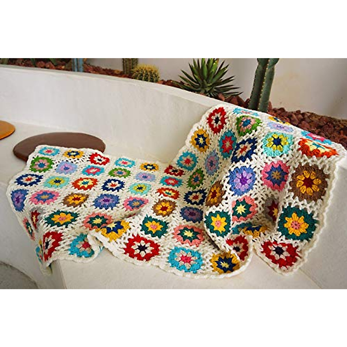 Handmade Crochet Throw Blanket Granny Blanket Sweater Style Year Round Gift Indoor Outdoor Travel Accent Throw for Sofa Comforter Couch Bed Recliner Living Room Home Decor 47" x23"