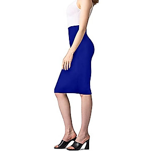 Womens Premium Nylon Ponte Stretch Office Pencil Skirt Made Below Knee KSK45002 1073T Royal L