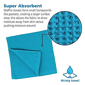 GILDEN TREE Waffle Towel Quick Dry Thin Exfoliating, 4 Pack Washcloths for Face Body, Classic Style (Aqua)