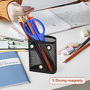 Aimeaihe Magnetic Pencil Holder, 2 Pack Mesh Magnetic Pen Holder for Refrigerator, Metal Writing Utensil Storage Organizer for Whiteboard, Black Locker Organizer for School, Office, Home