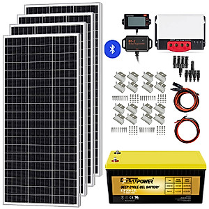 ExpertPower 400W 12V Solar Panel Kit for RV Off-Grid Solar Power System: 400W Mono Solar Panels + 40A MPPT Charge Controller + 12V 200Ah Gel Deep Cycle Battery