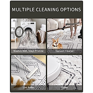 ILANGO Area Rugs 5x7, Moroccan Grey Rugs for Living Room Machine Washable Area Rugs Dedroom with Rubber Backing Non Slip Carpet for Farmhouse Dining Room, Ultra-Thin, Foldable, Easy Clean