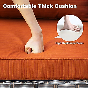 ovios 6 Pieces Patio Furniture Set with 30" Fire Pit Table, Outdoor Wicker Sofa with Ottomans, Comfy Cushions, High Back Couch Conversation Set, Brown Rattan, Orange Red