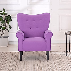 YOLENY Modern Accent Chair,High Back Armchair,Upholstered Fabric Button Single Sofa with Wooden Legs for Living Room, Bedroom, Club, Purple