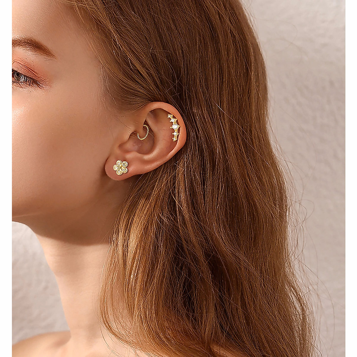 Leocuci Cartilage Earring Tragus Piercing Jewelry for Women Stainless Steel Forward Helix Earrings Gold Daith Piercing Jewelry Conch Hoop Earring Set with Ear Piercing Studs