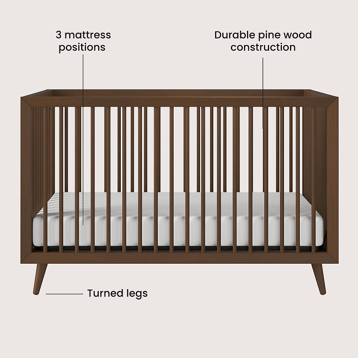 Child Craft Cranbrook 4-in-1 Convertible Crib, Baby Crib Converts to Day Bed, Toddler Bed and Full Size Bed, 3 Adjustable Mattress Positions, Non-Toxic, Baby Safe Finish (Toasted Chestnut)