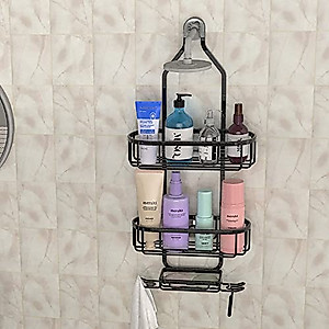 Hukalw Black Shower Caddy Over Head, Hanging Shower Caddy with Soap Dish for Bathroom, Rustproof Stainless Steel Hanging Shower Organizer for inside shower