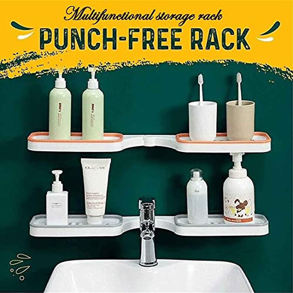 ZBYCYZ Bathroom Corner Punch-free Rack,180 Degrees Rotation Storage Rack Corner Shower Shelves,Drain Hole Design-No Drilling Installation,Wall Mount Shower Caddy (grey)