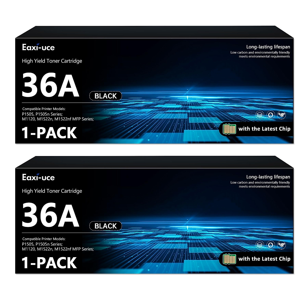 (with Chip) 36A Black Toner Cartridge CB436D 2 Pack | 36A CB436A Ink Cartridge Replacement for HP36A Toner Cartridge Works with Laser M1522n MFP, M1522nf MFP, M1120 MFP, P1505, P1505n Printer | CB436A