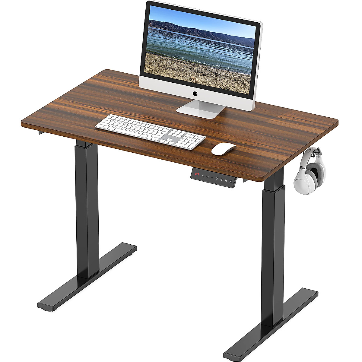 SHW Electric Height Adjustable Standing Desk, 40 x 24 Inches, Walnut