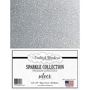 MirriSparkle Silver Glitter Cardstock Paper from Cardstock Warehouse 8.5 x 11 inch- 16 PT/280gsm - 10 Sheets
