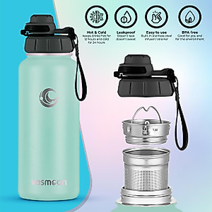 Vesmoon 32 Oz Tea Infuser Bottle - Insulated Water Bottle, Loose Leaf Tea Infuser with Straw & Chug Lid Tea Infuser Flask, Stainless Steel Tea, Coffee & Fruit Infuser Bottle - Leak Proof Roamer Series