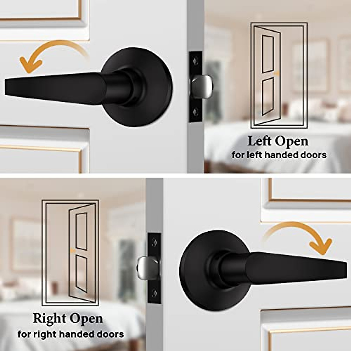 VICMEON 2 Pack Passage Lever Door Handle, Classic Keyless Door Lever Set, Passage Door Lever for Hallway and Closet, Reversible for Right and Left Side, Matte Black