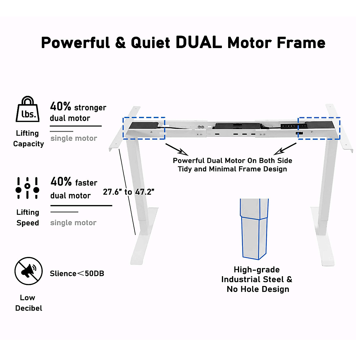 Kaboon Dual Motor Standing Desk with One Piece Wood Desktop, Adjustable Height Desk Heavy Duty, 4 Memory Settings, Home or Office (47×24 Oak Top, White Frame)