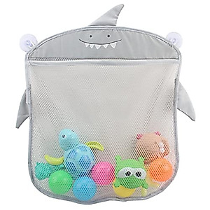 Naisicore Bath Toy Storage Net, Cute Shark Shaped Bathtub Toys Organizer with Suction Cups, Mesh Shower Caddy Storage Bags for Bathroom (Gray)