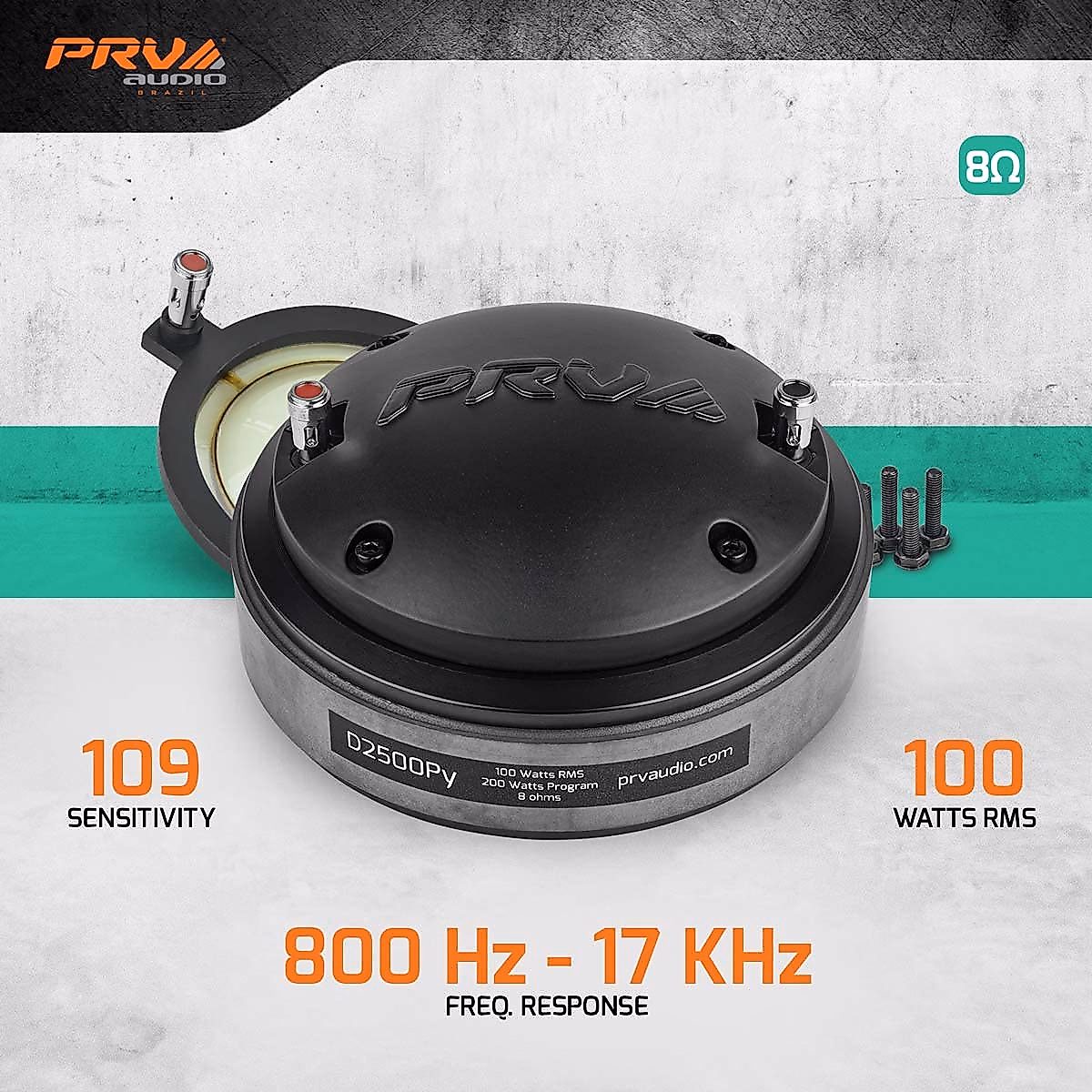 PRV AUDIO 2 Inch Exit Polymide Compression Driver D2500Py - 200 Watts Program Power, 8 Ohm, 100 Watts RMS Power, 109 dB, Compact Mid High Vocal Reproduction for Pro Audio Systems (Single)