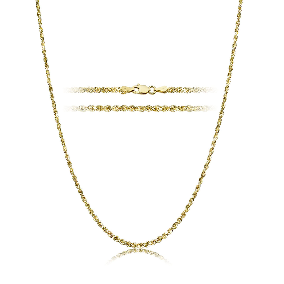 PORI JEWELERS 10K Gold 1.8MM Diamond Cut Rope Chain Necklace Unisex Sizes 16"-30" (22)