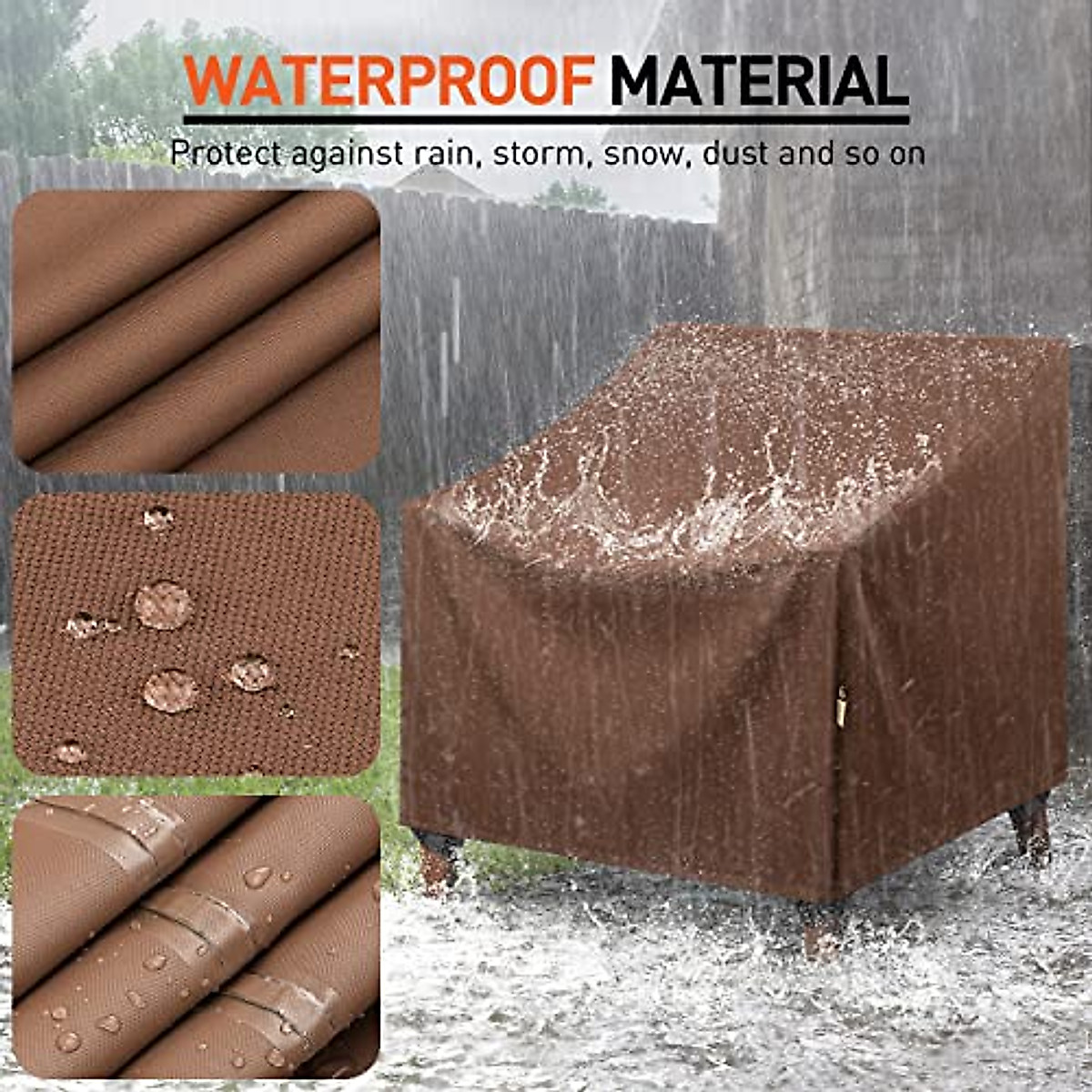 Arcedo Patio Chair Covers 33 Inch and Patio Sofa Cover 60 Inch, Heavy Duty Waterproof Patio Furniture Sofa and Chair Covers with 4 Straps, Brown