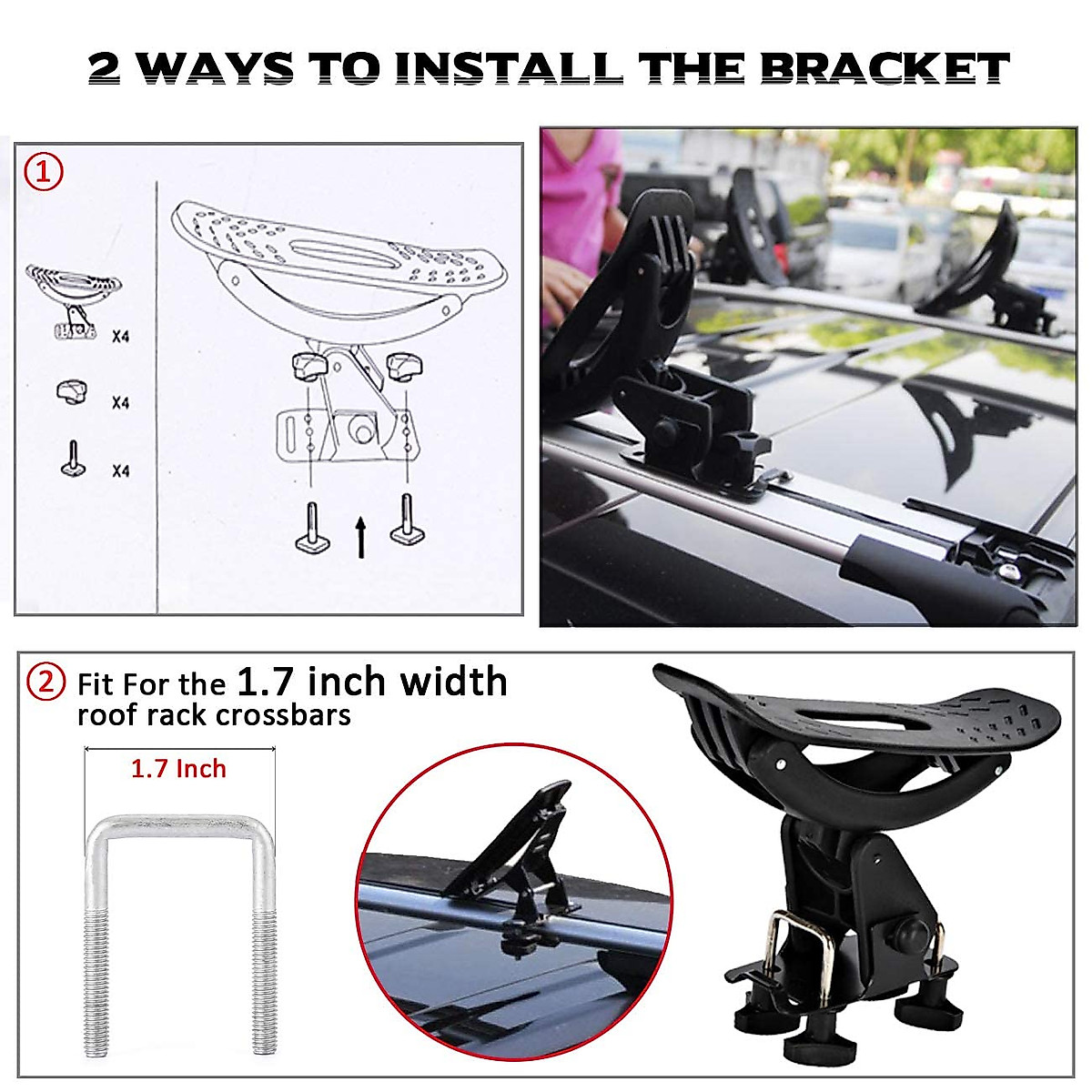 Alavente Kayak Saddles, Boat Canoe Carrier Tie Down Straps Surf Ski Roof Top Mounted on Car SUV Truck Crossbar, Universal Kayak & Canoe Car Racks