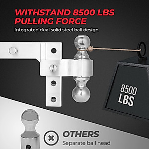 KEMIMOTO Adjustable Trailer Hitch, Fits 2 inch Receiver, 6 Inch Drop Hitch, Aluminum Tow Hitch Ball Mount, 2 and 2-5/16 inch Tow Balls/Double Pin Key Locks for Trucks Cars UTV ATV